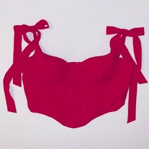 SHEIN | Tops | Shein Red Ribbon Strap Ribbed Cage Crop Corset Top ...